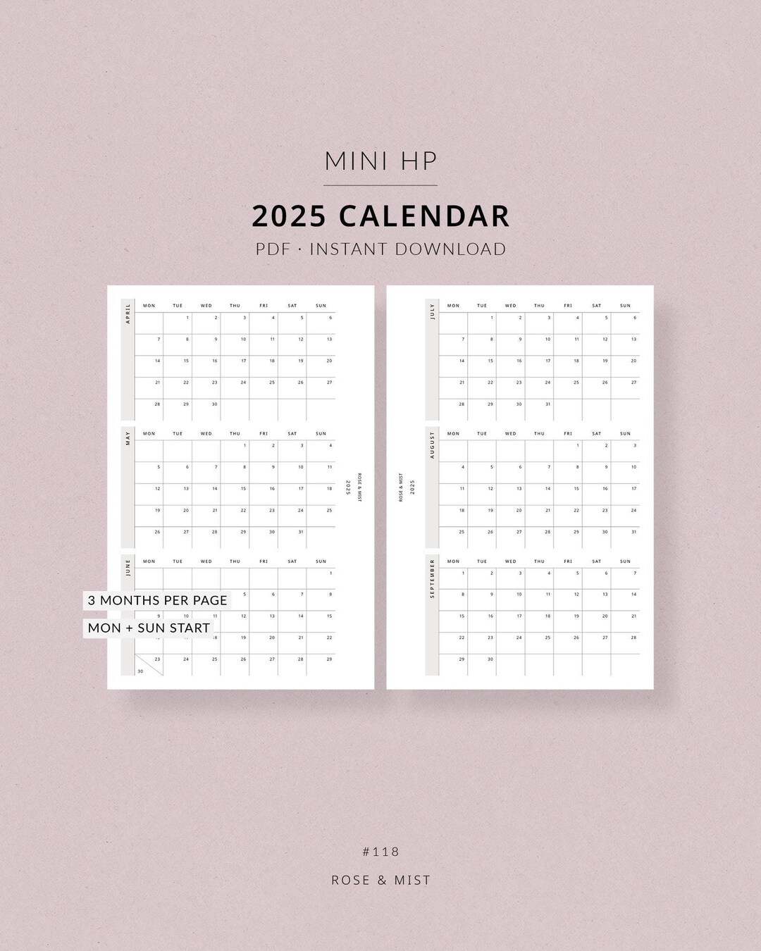 2025 Calendar, Mini HP Printable Planner - Dated 2025 Planner Calendar ...
