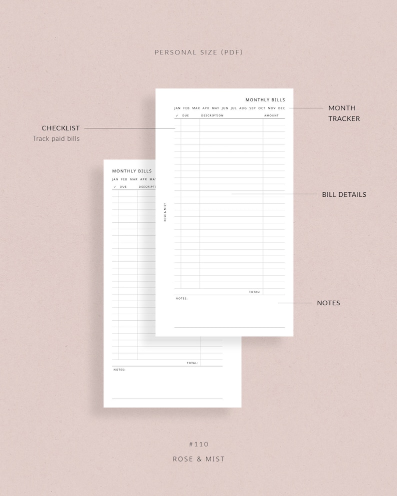 Monthly Bills Tracker | Personal Printable Planner - Bills List ...