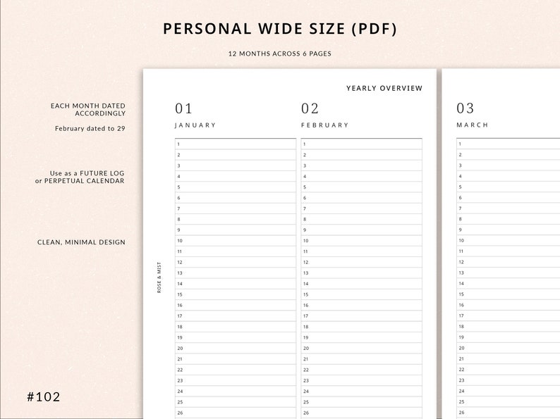 Yearly Overview | Personal Wide Printable Planner - Minimal Yearly ...