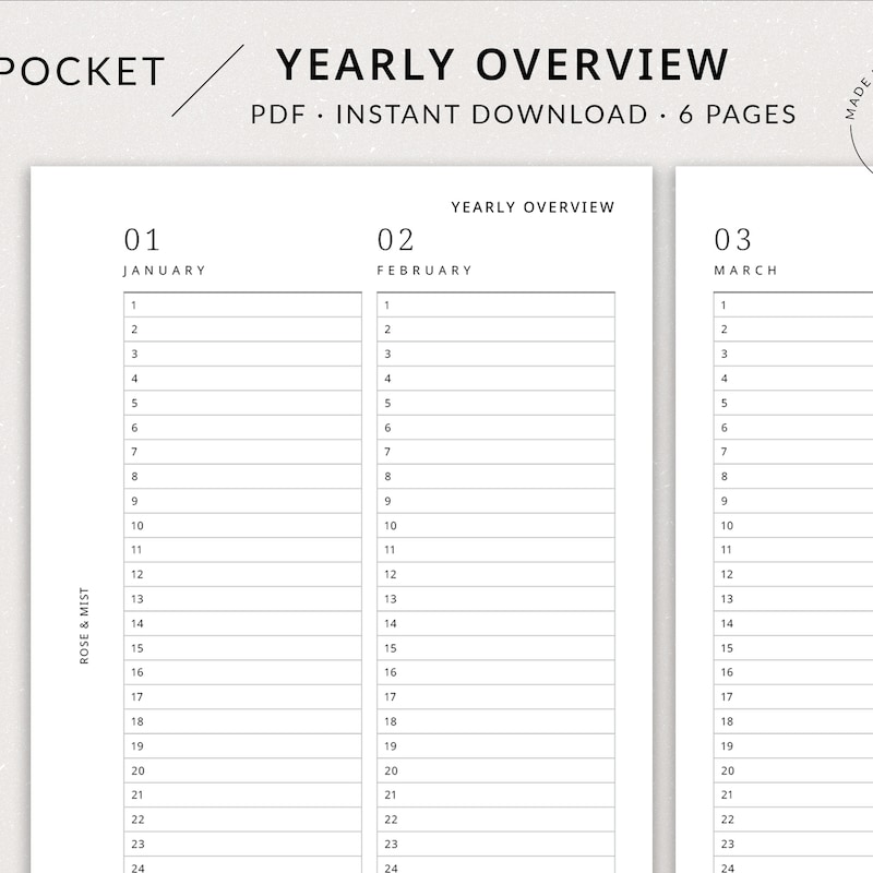 Yearly Overview Pocket - Etsy UK