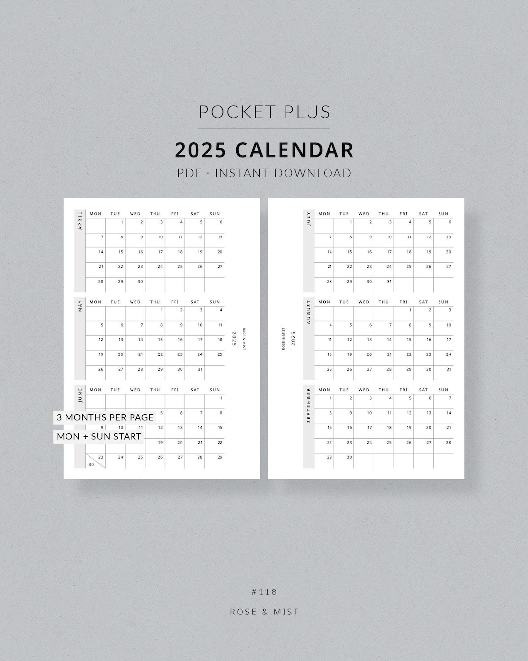 2025 Calendar, Pocket Plus Printable Planner - Dated 2025 Planner ...