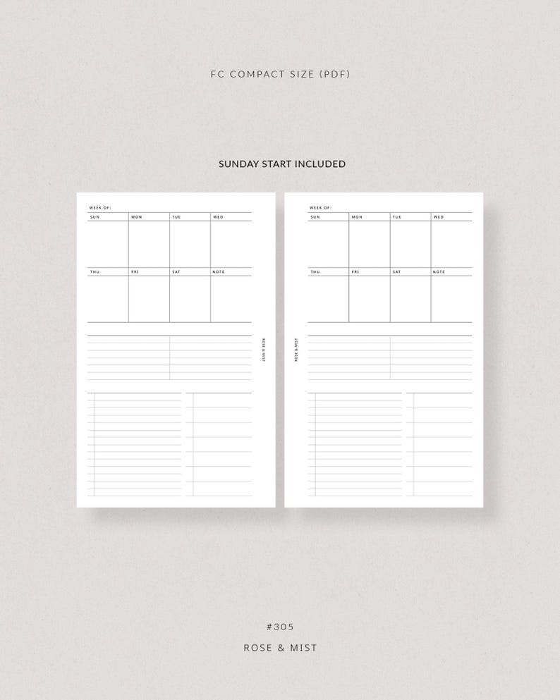 Weekly Overview WO1P #305 | FC Compact Printable Planner - FCC Weekly ...