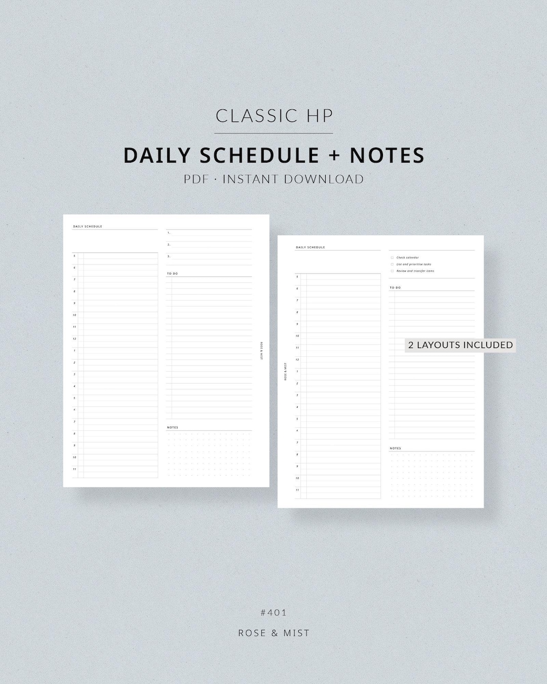 Daily Schedule + Notes DO1P #401 | Classic HP Printable Planner - Day ...