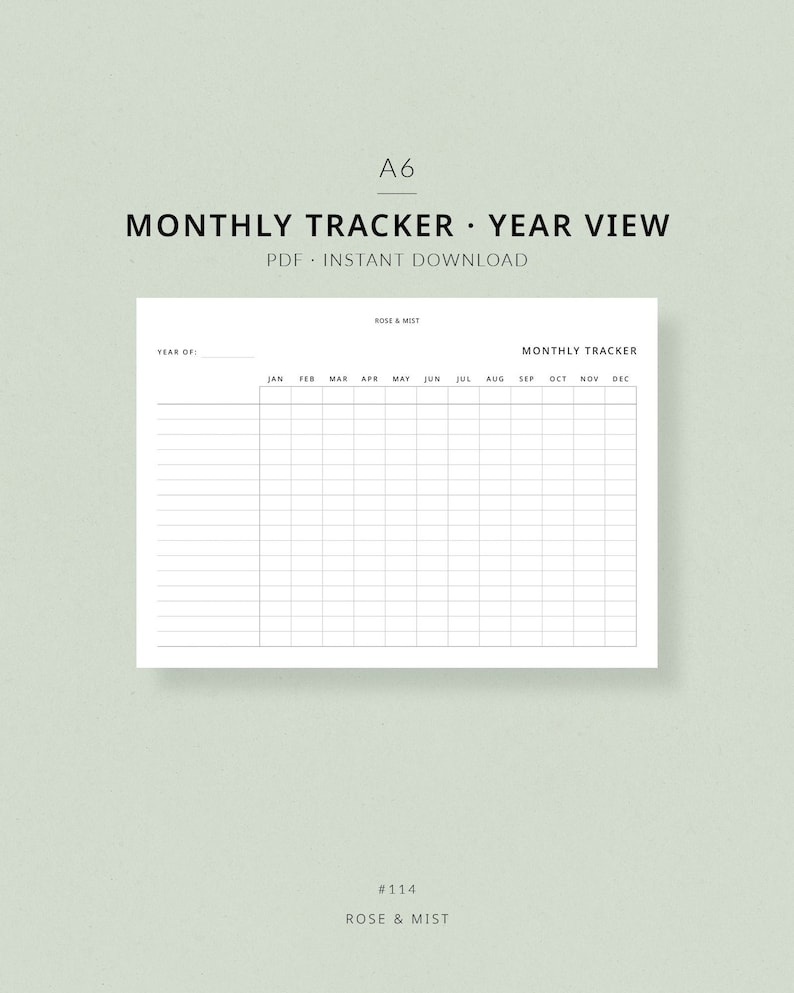 Monthly Tracker A6 Planner Printable Yearly View, A6 Planner Inserts ...
