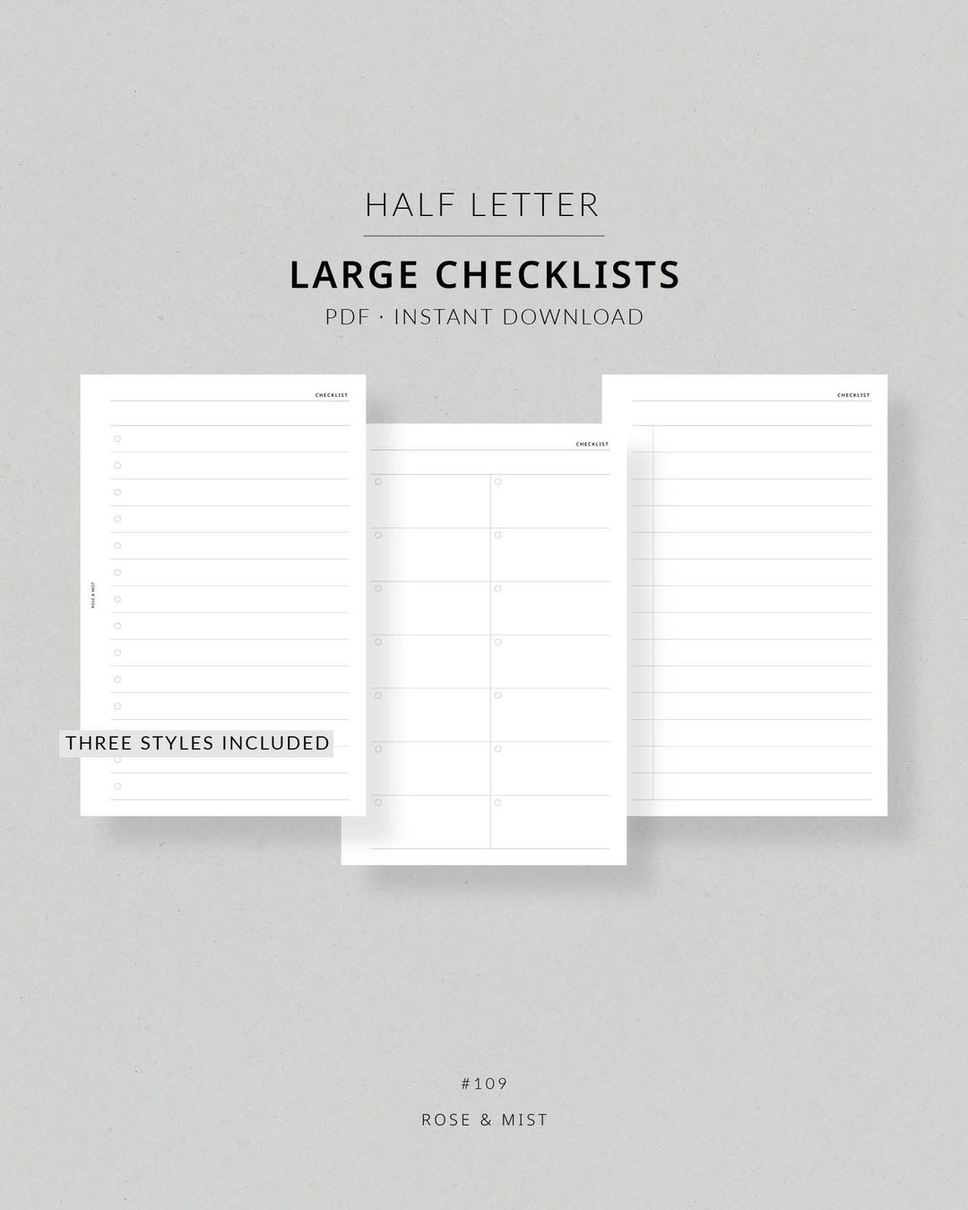 Large Checklists | Half Letter Printable Planner - to Do List, Inbox ...
