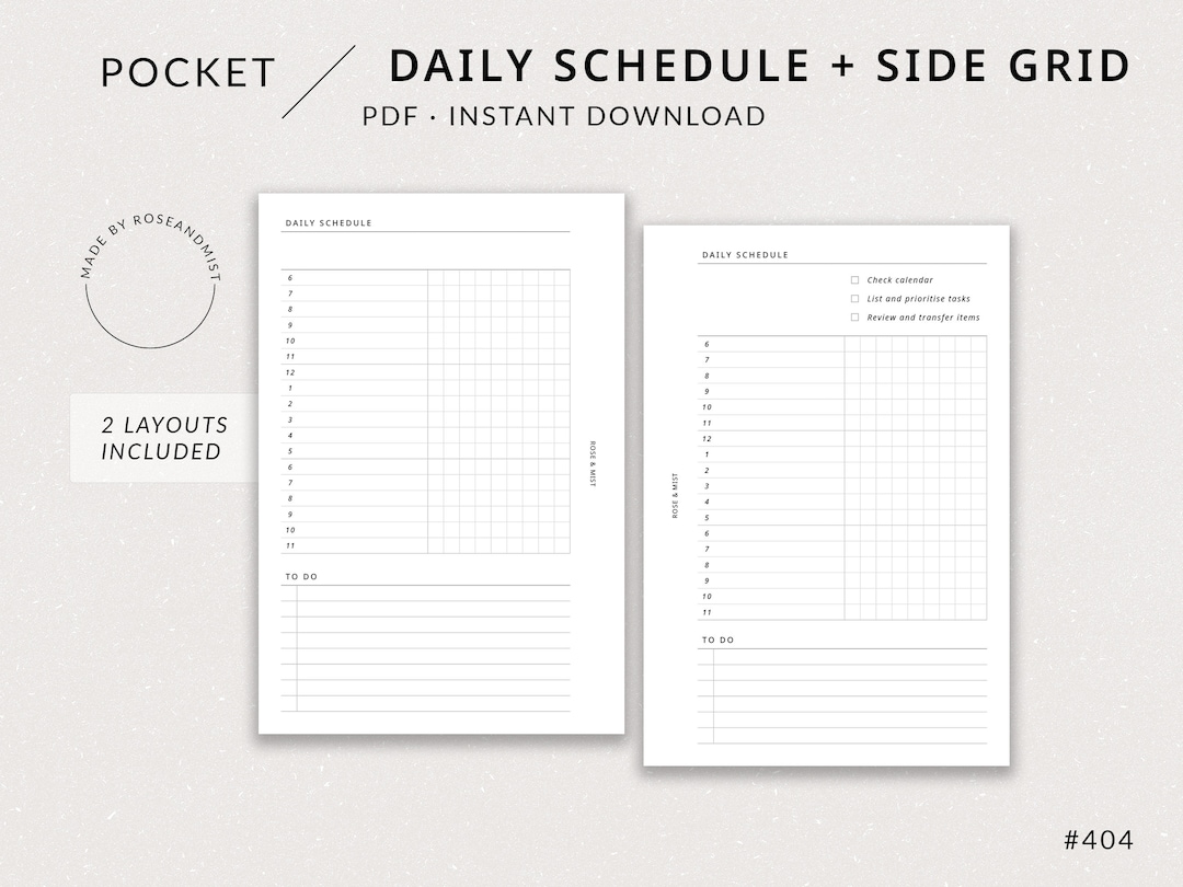 Daily Schedule + Side Grid DO1P | Pocket Printable Planner - Pocket ...