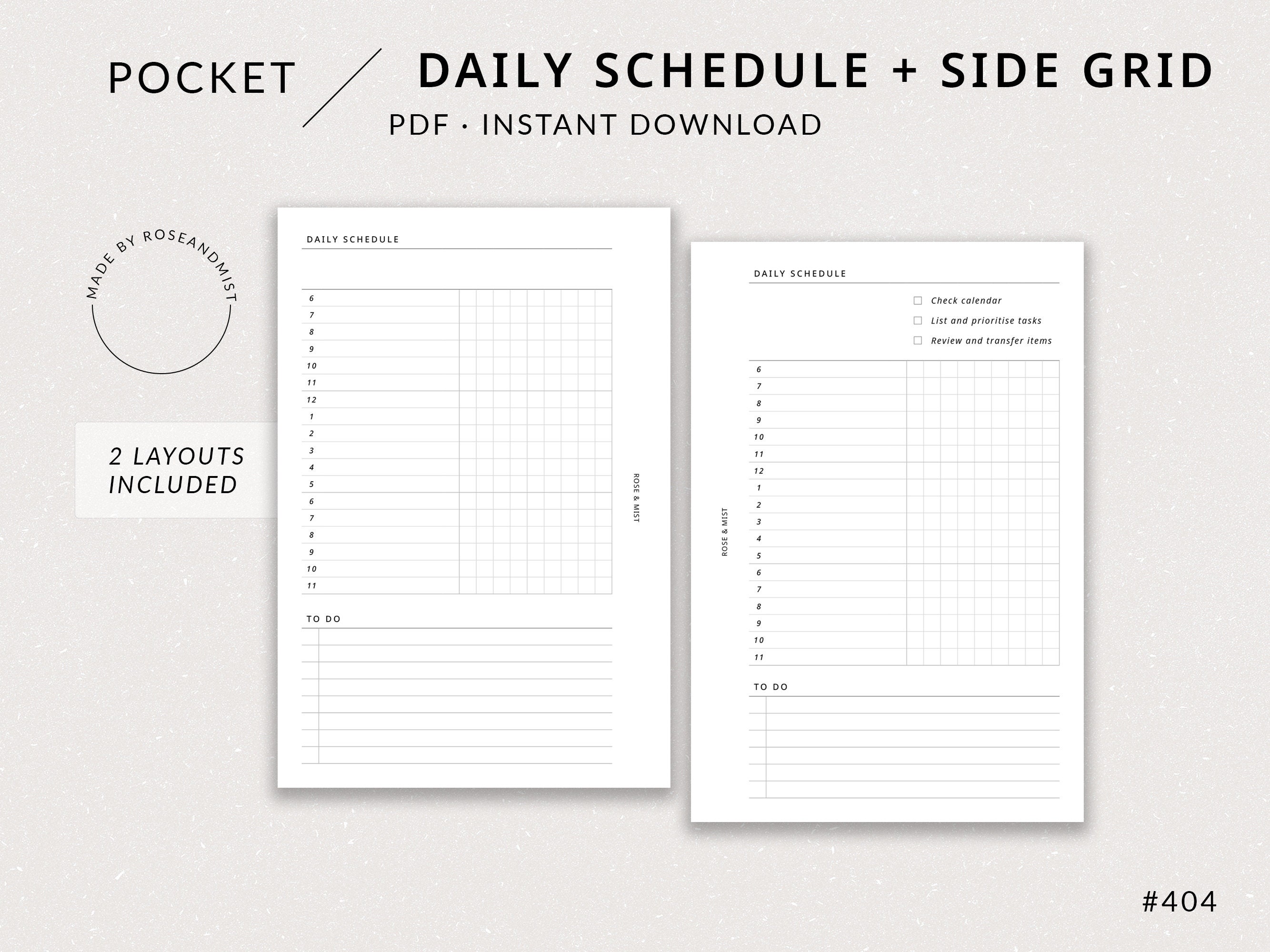 Daily Schedule + Side Grid DO1P | Pocket Printable Planner - Pocket ...