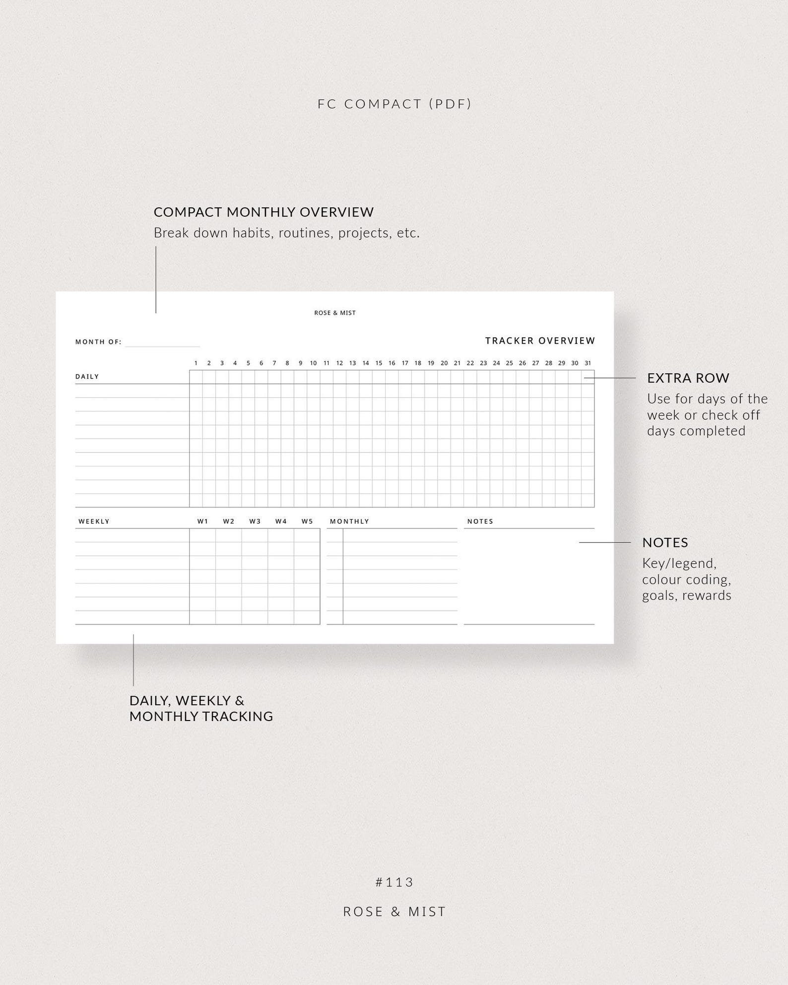 Monthly Tracker Overview | FC Compact Planner Printable - Daily Weekly ...