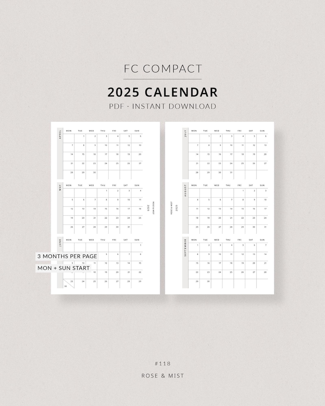 2025 Calendar, FC Compact Printable Planner - Dated 2025 Planner ...