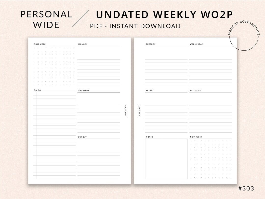 Weekly Planner WO2P | Personal Wide Printable Planner - Weekly Agenda ...