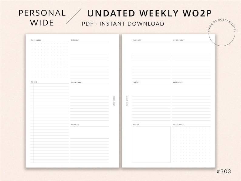 Weekly Planner WO2P Personal Wide Printable Planner Weekly Agenda ...