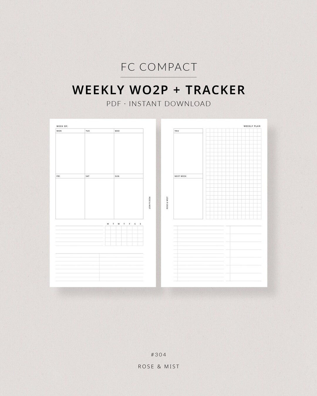 Weekly Planner WO2P + Tracker | FC Compact Planner Printable - Habit ...