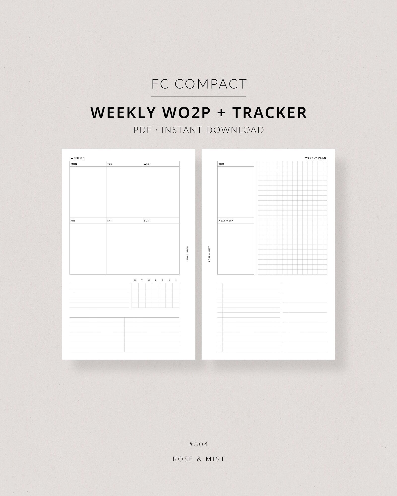 Weekly Planner WO2P Tracker FC Compact Planner Printable Habit Tracker ...