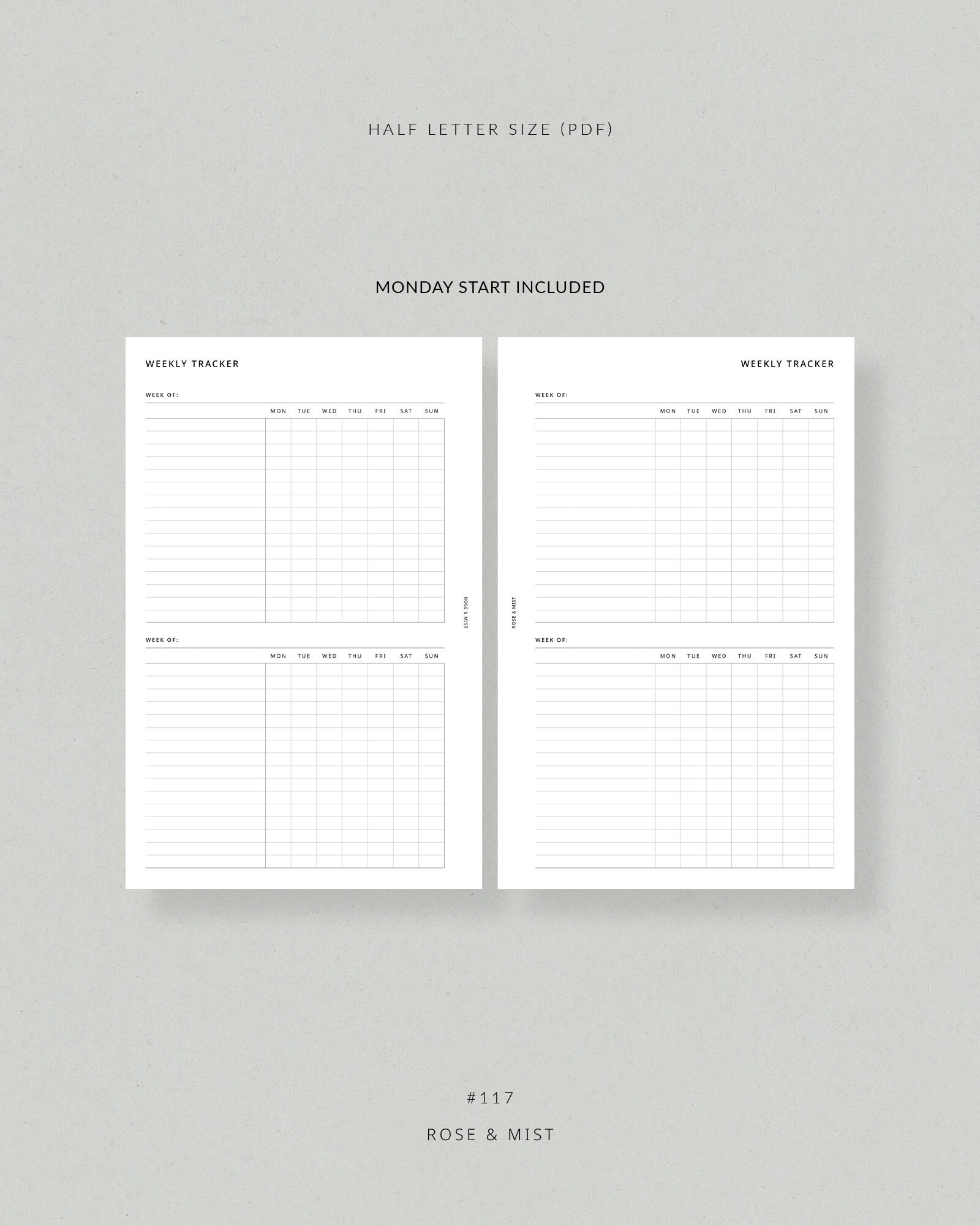Weekly Tracker Half Letter Planner Printable Weekly Task Tracker ...