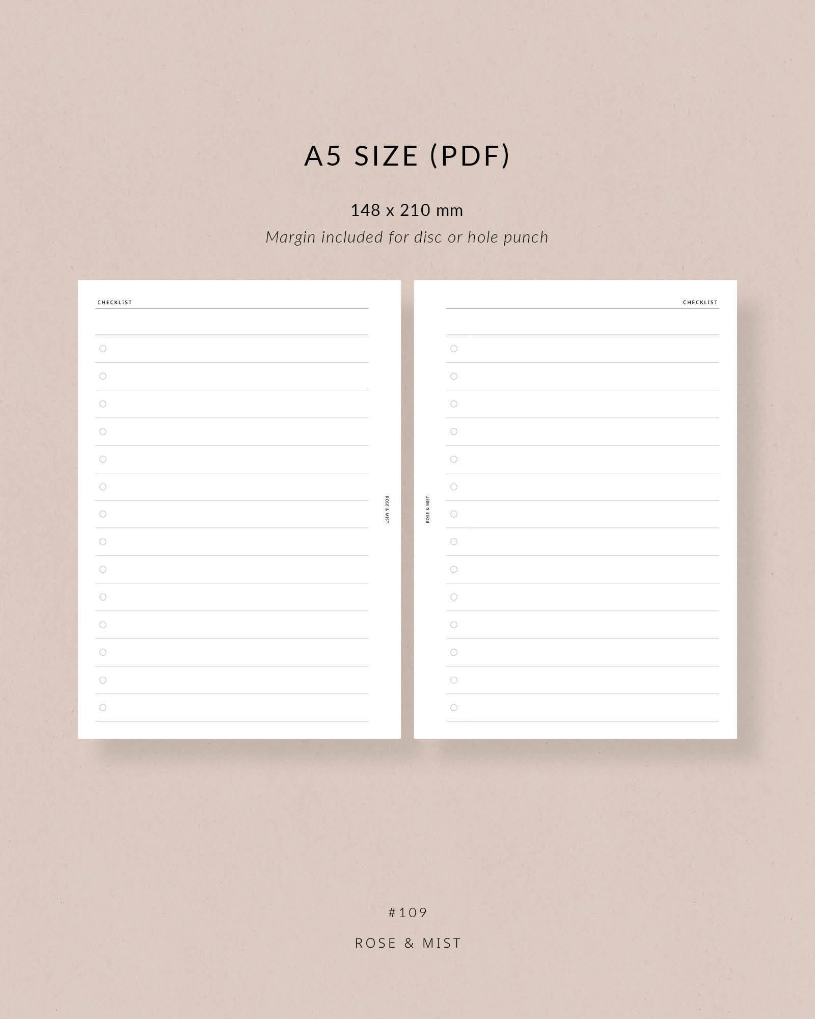 Large Checklists | A5 Printable Planner - to Do List, Inbox, Brain Dump ...
