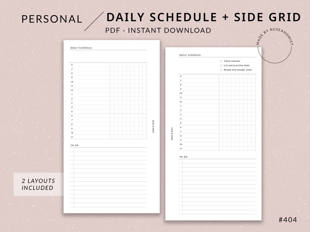 Daily Schedule + Side Grid DO1P | Personal Printable Planner - Personal ...