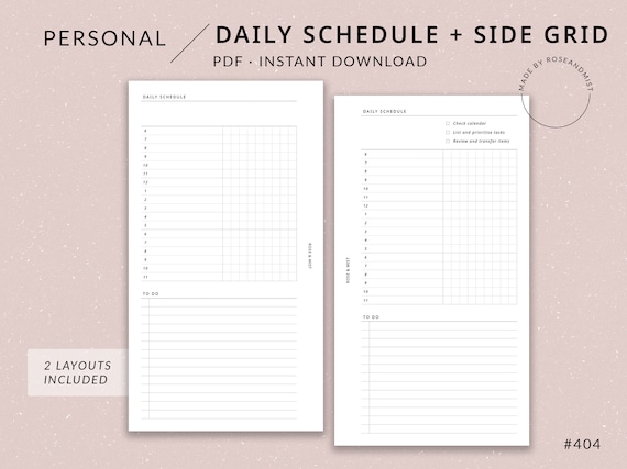 Daily Schedule Side Grid DO1P Personal Printable Planner - Etsy