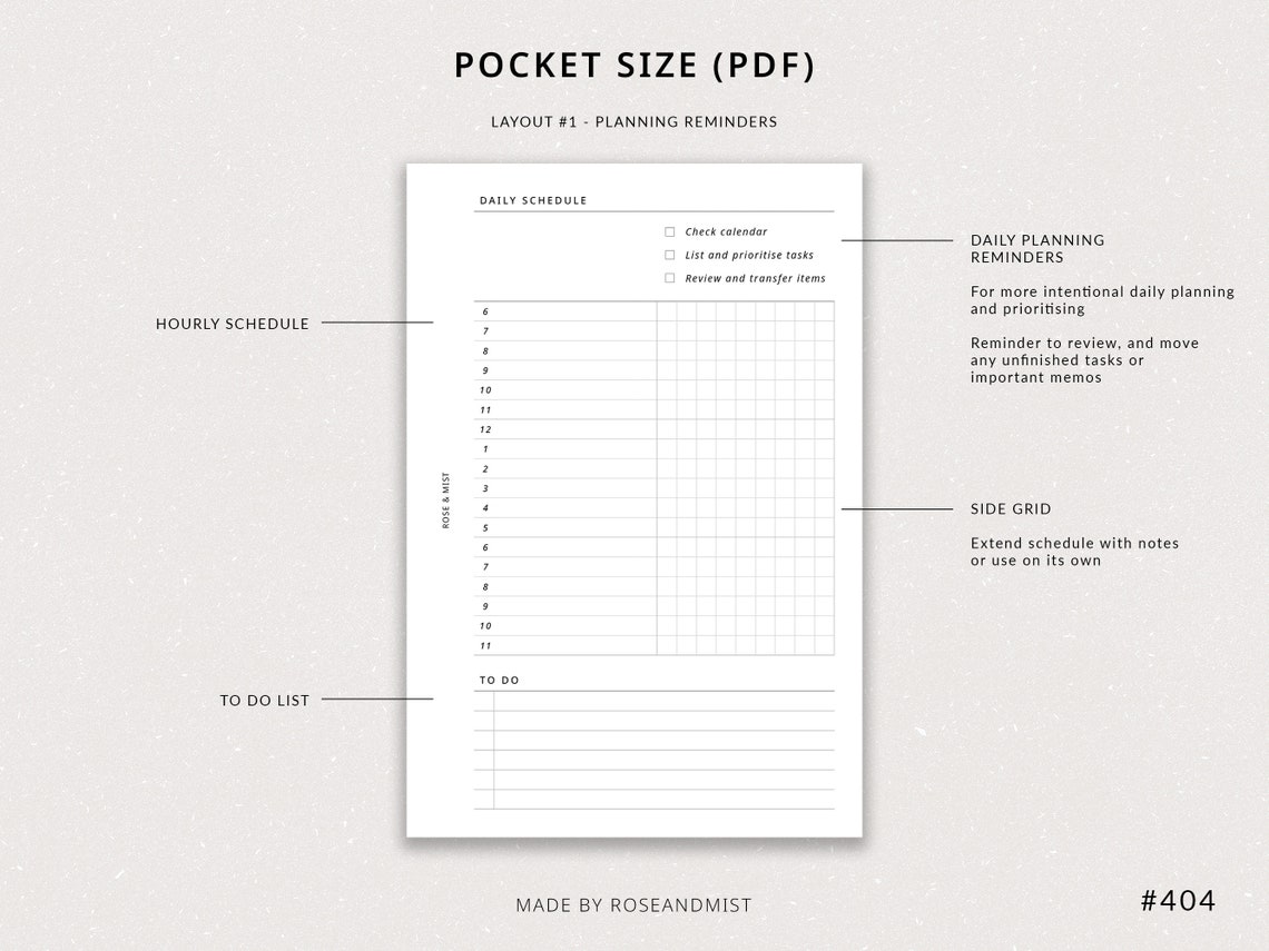 Daily Schedule Side Grid DO1P Pocket Printable Planner Pocket Daily ...
