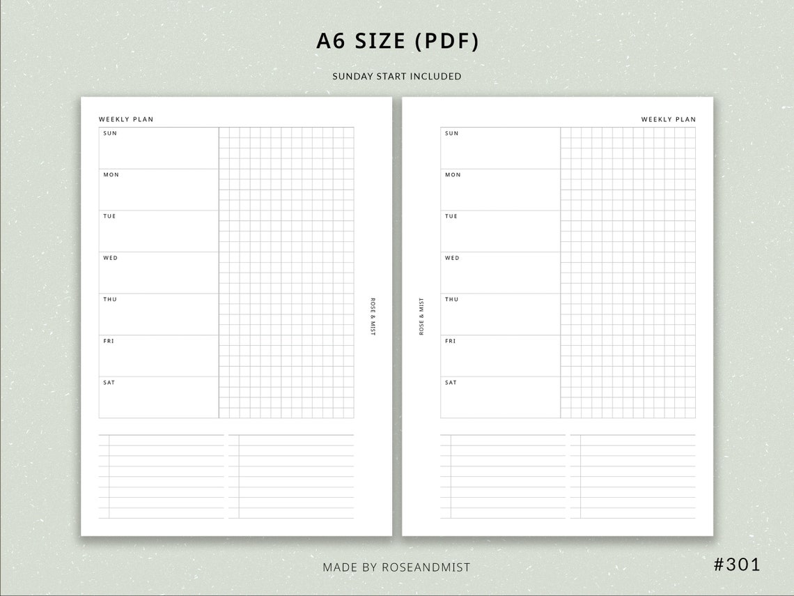 Undated Weekly Planner WO1P A6 Printable Planner A6 Planner Inserts ...