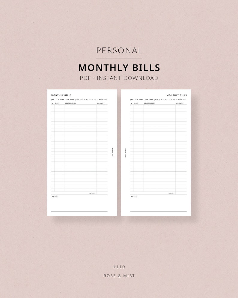 Monthly Bills Tracker | Personal Printable Planner - Bills List ...