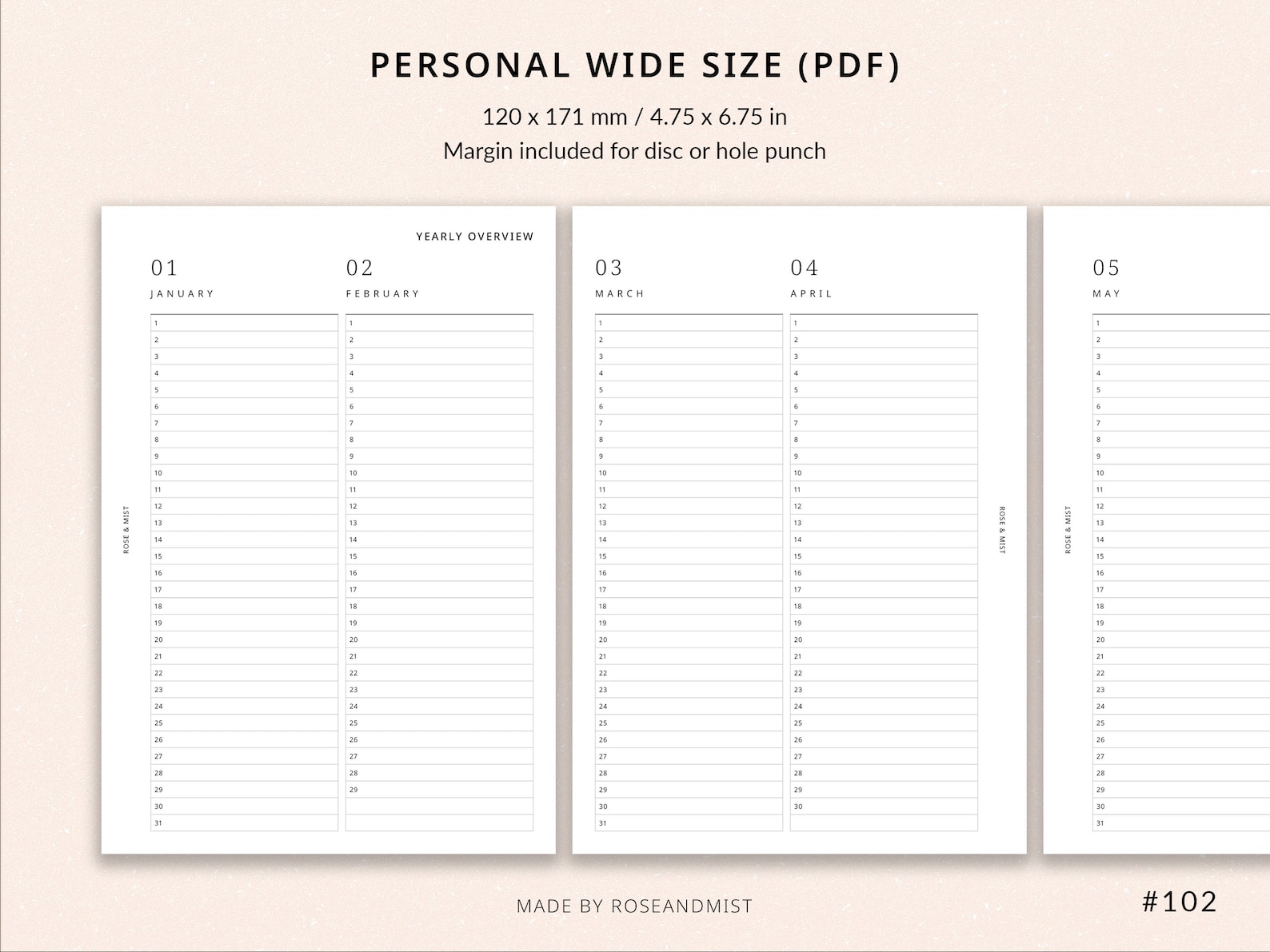 Yearly Overview | Personal Wide Printable Planner - Minimal Yearly ...