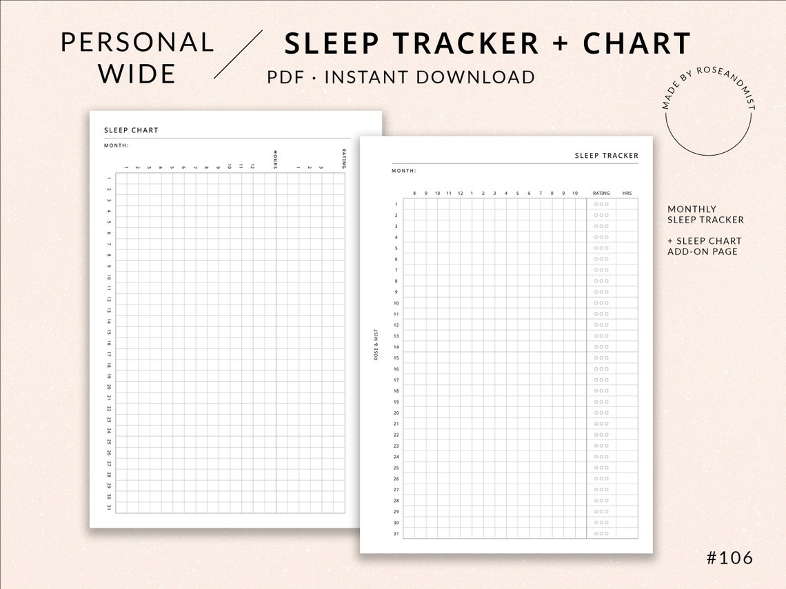 Sleep Tracker + Sleep Chart | Personal Wide Printable Planner - Sleep Graph, Monthly Sleep ...