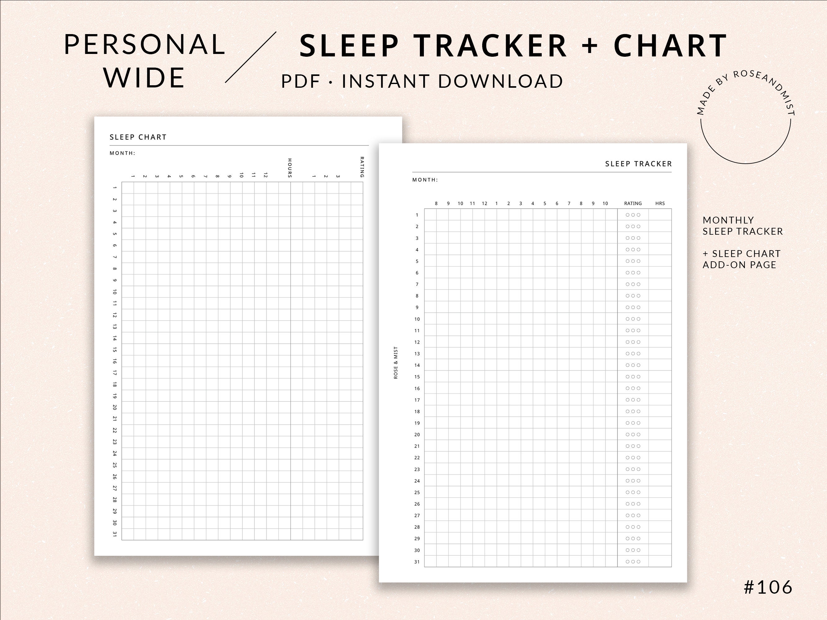 Sleep Tracker + Sleep Chart | Personal Wide Printable Planner - Sleep ...