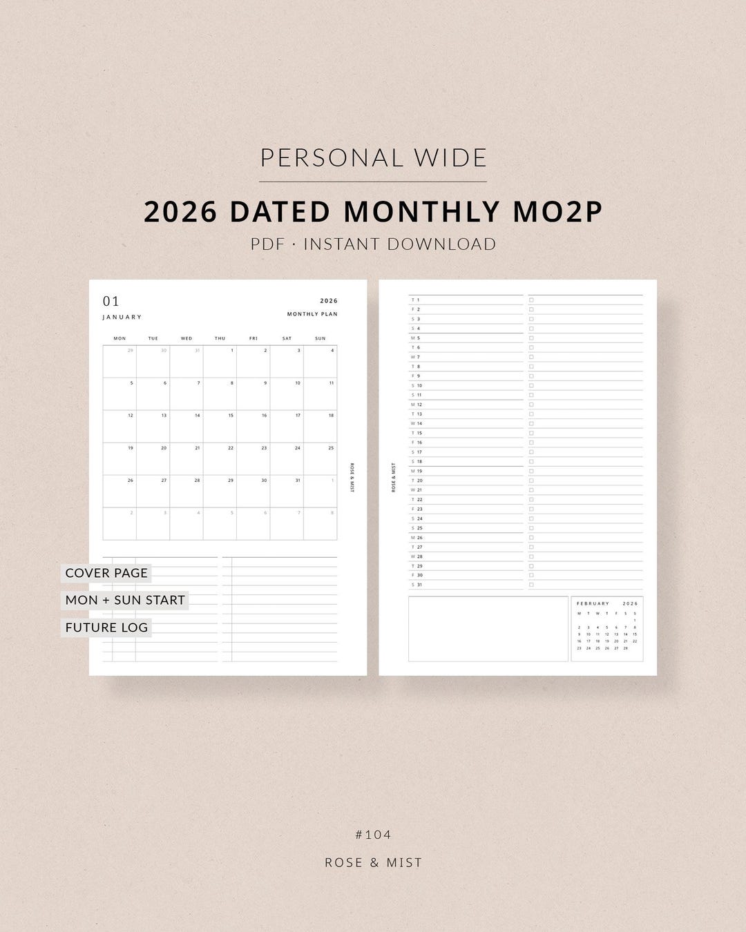 2026 Monthly Planner Printable MO2P | Personal Wide Size Planner ...