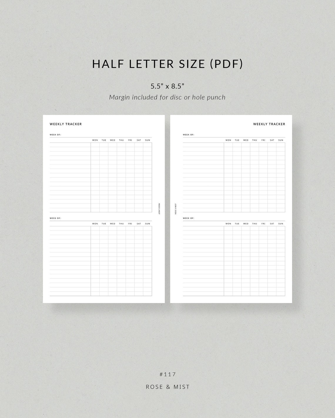 Weekly Tracker | Half Letter Planner Printable - Weekly Task Tracker ...