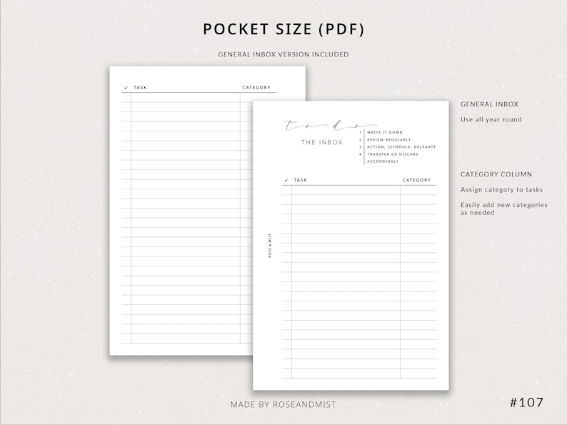 Monthly Inbox Bundle | Pocket Printable Planner - Inbox Checklist ...
