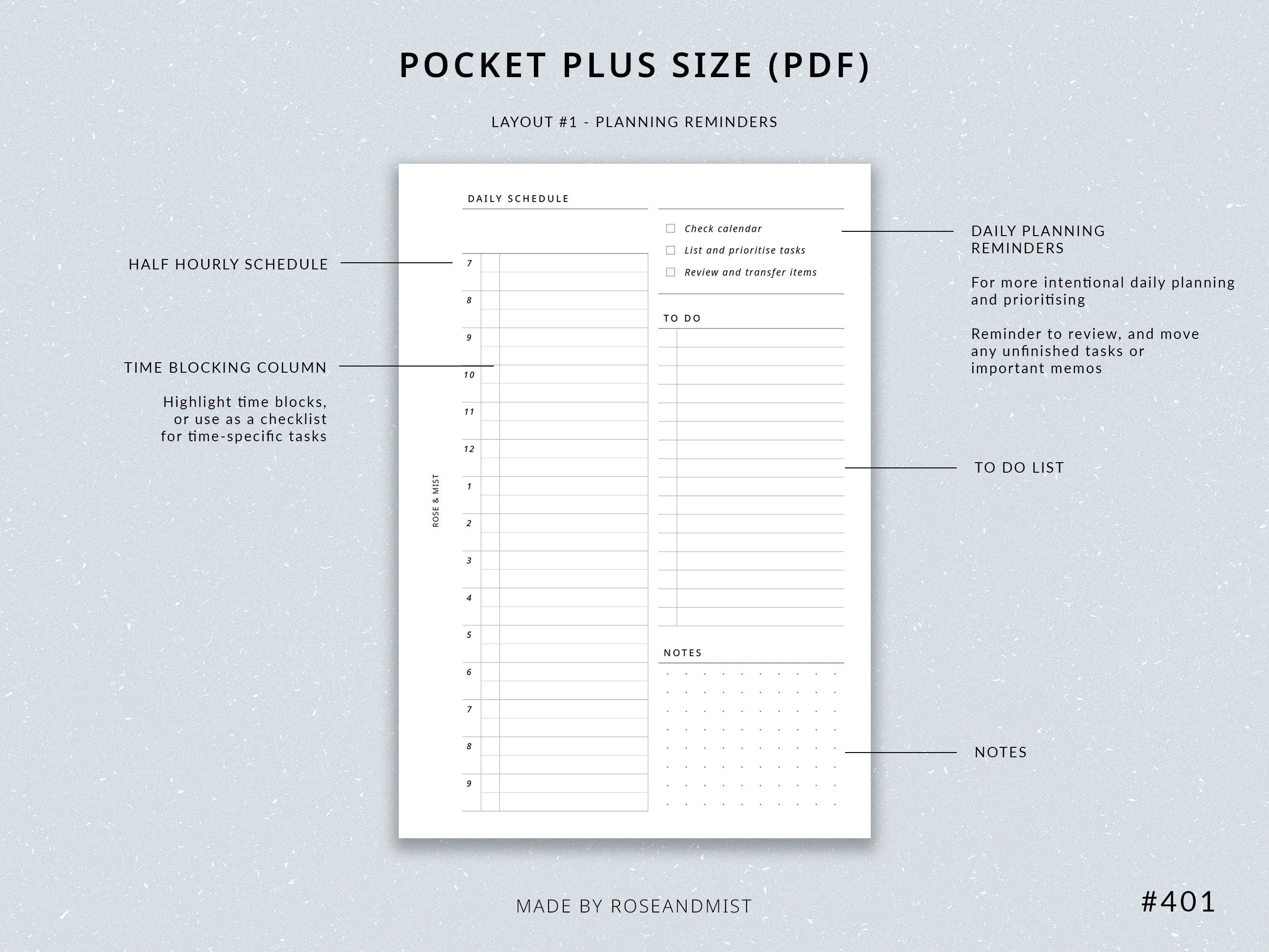 Daily Schedule + Notes DO1P | Pocket Plus Printable Planner - Daily ...