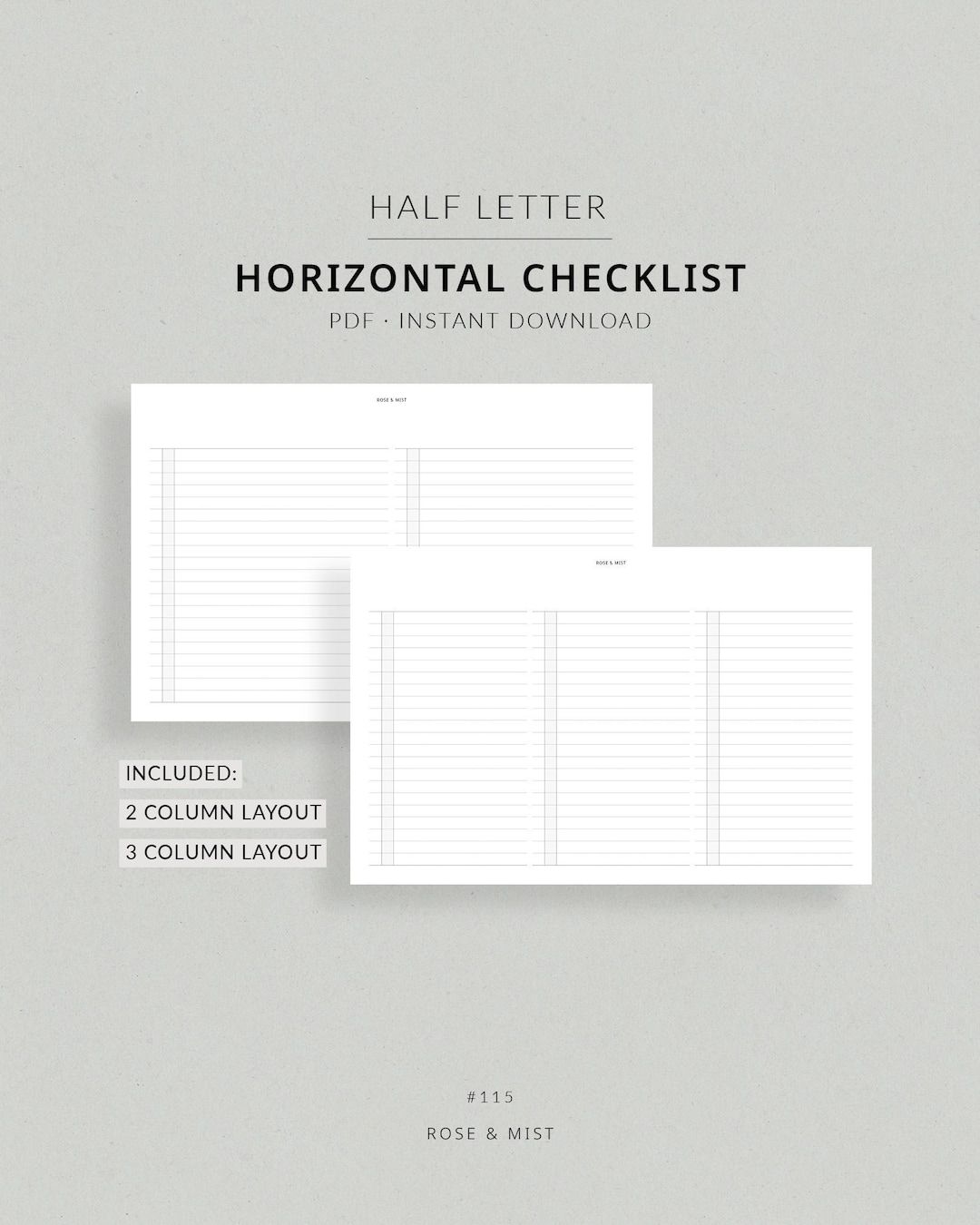 Horizontal Checklist | Half Letter Printable Planner - to Do List ...