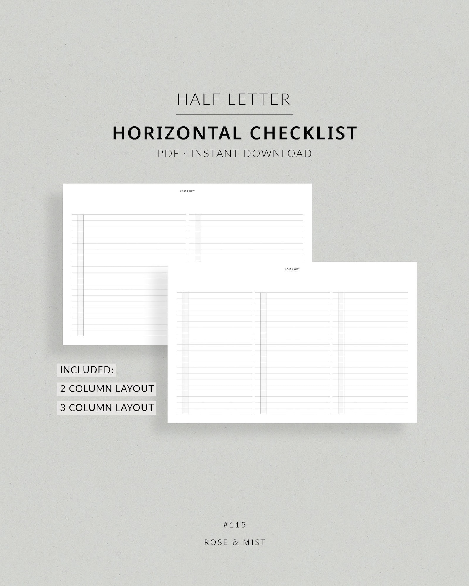 Horizontal Checklist | Half Letter Printable Planner - to Do List ...