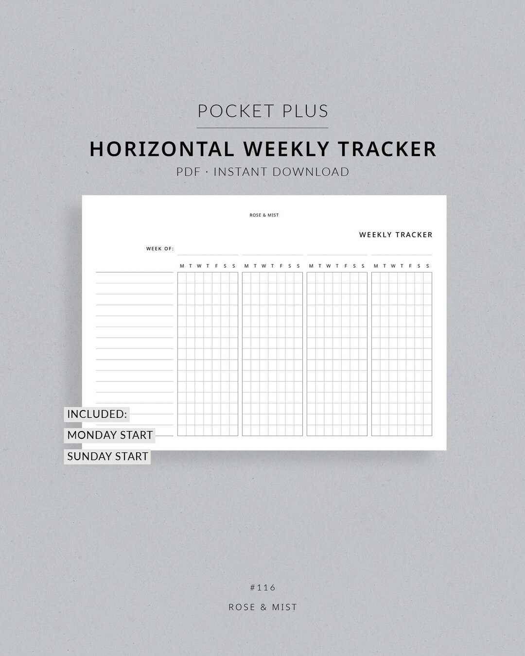 Weekly Tracker Horizontal | Pocket Plus Planner Printable - Pocket XL ...