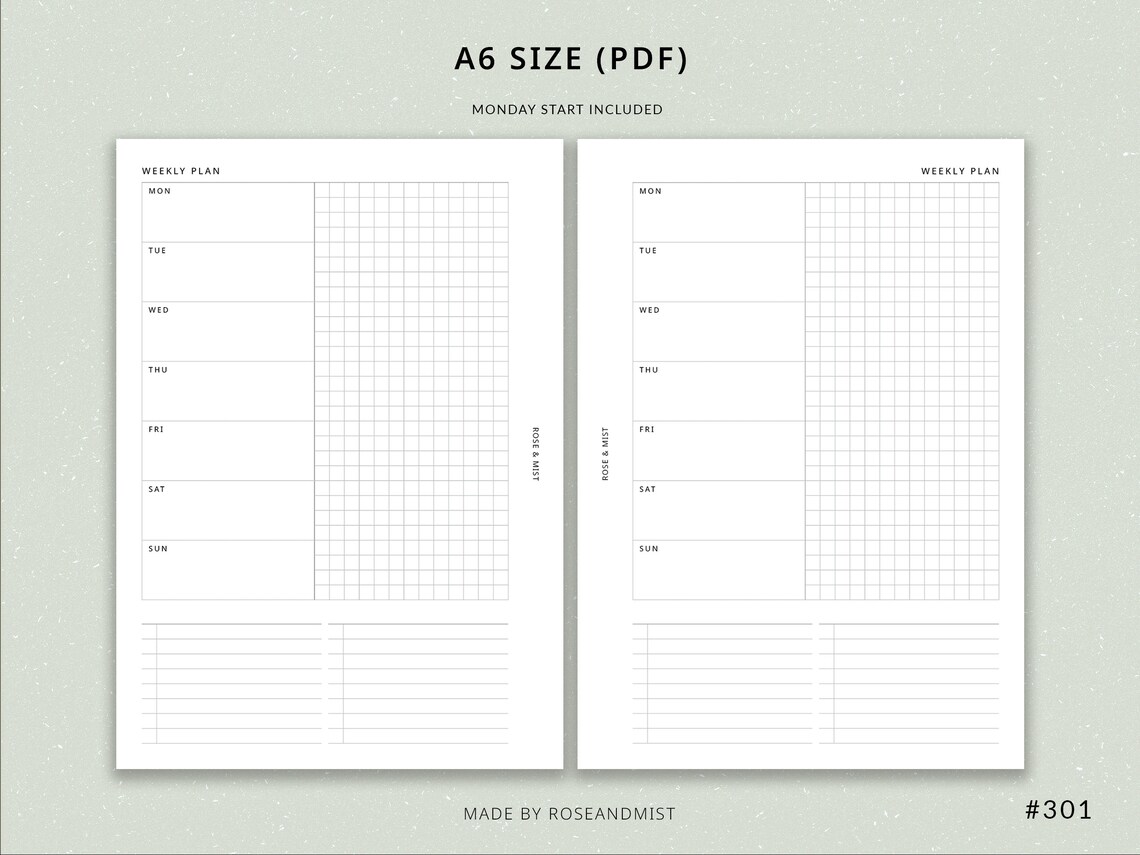 Undated Weekly Planner WO1P A6 Printable Planner A6 Planner Inserts ...