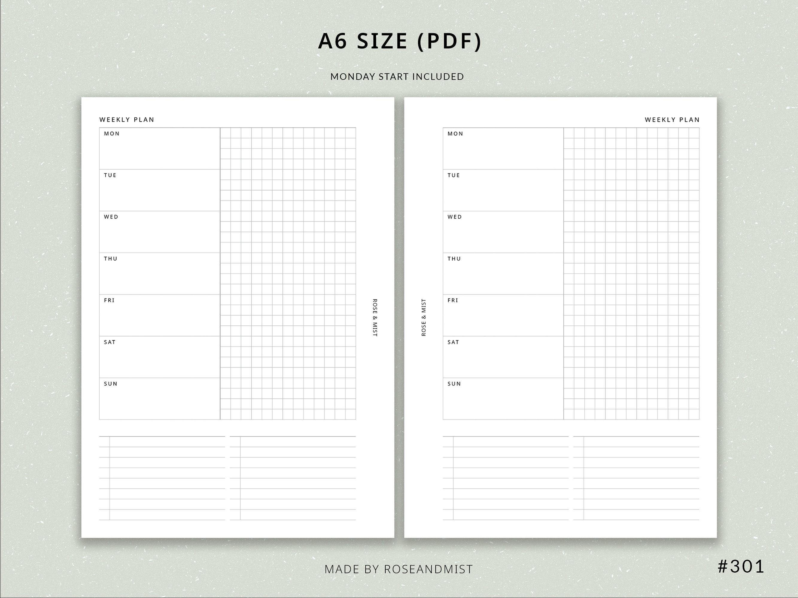 Undated Weekly Planner WO1P A6 Printable Planner A6 Planner Inserts ...