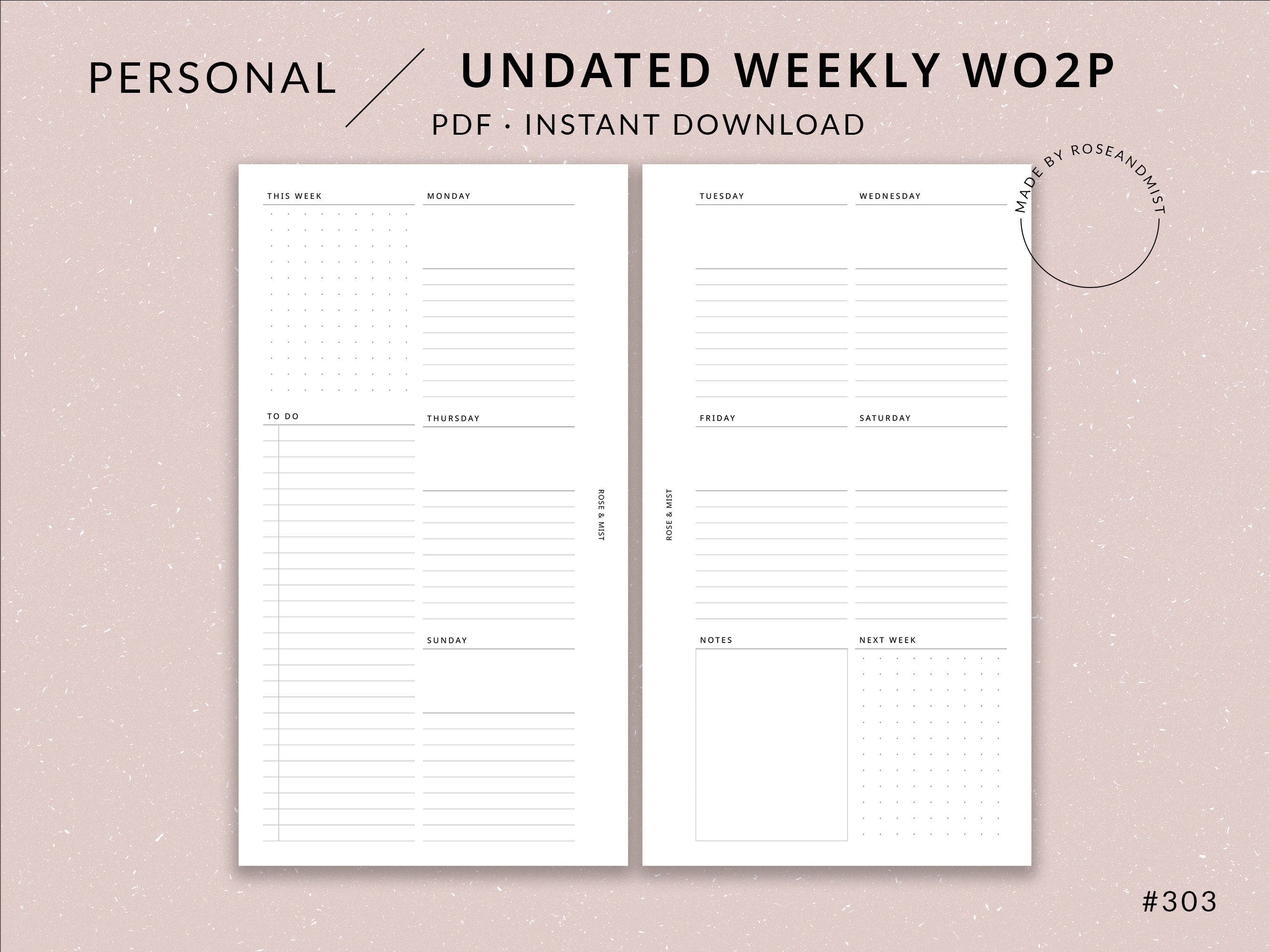 Weekly Planner WO2P Personal Printable Planner Personal - Etsy