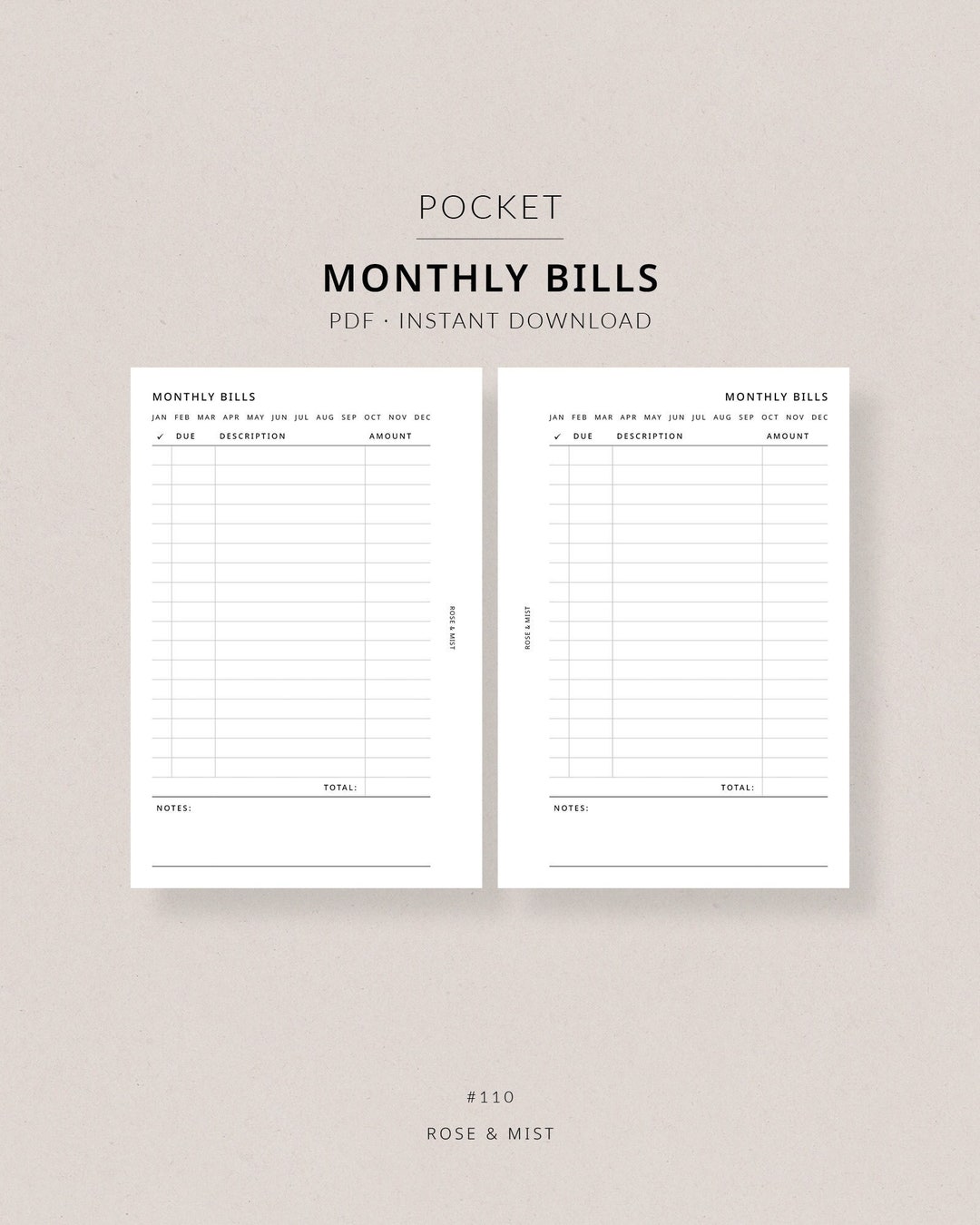 Monthly Bills Tracker | Pocket Printable Planner - Bills Checklist ...