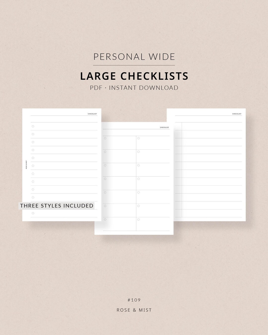 Large Checklists | Personal Wide Printable Planner - to Do List, Inbox ...