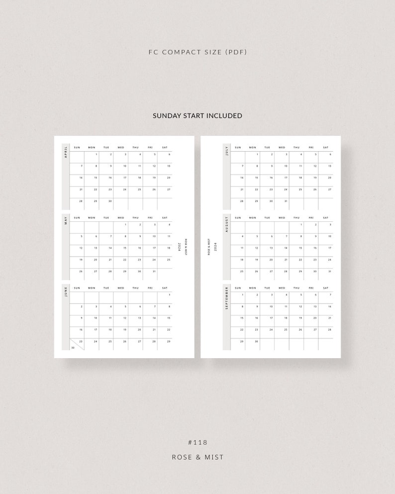 2024 Calendar, FC Compact Printable Planner Dated 2024 Planner ...