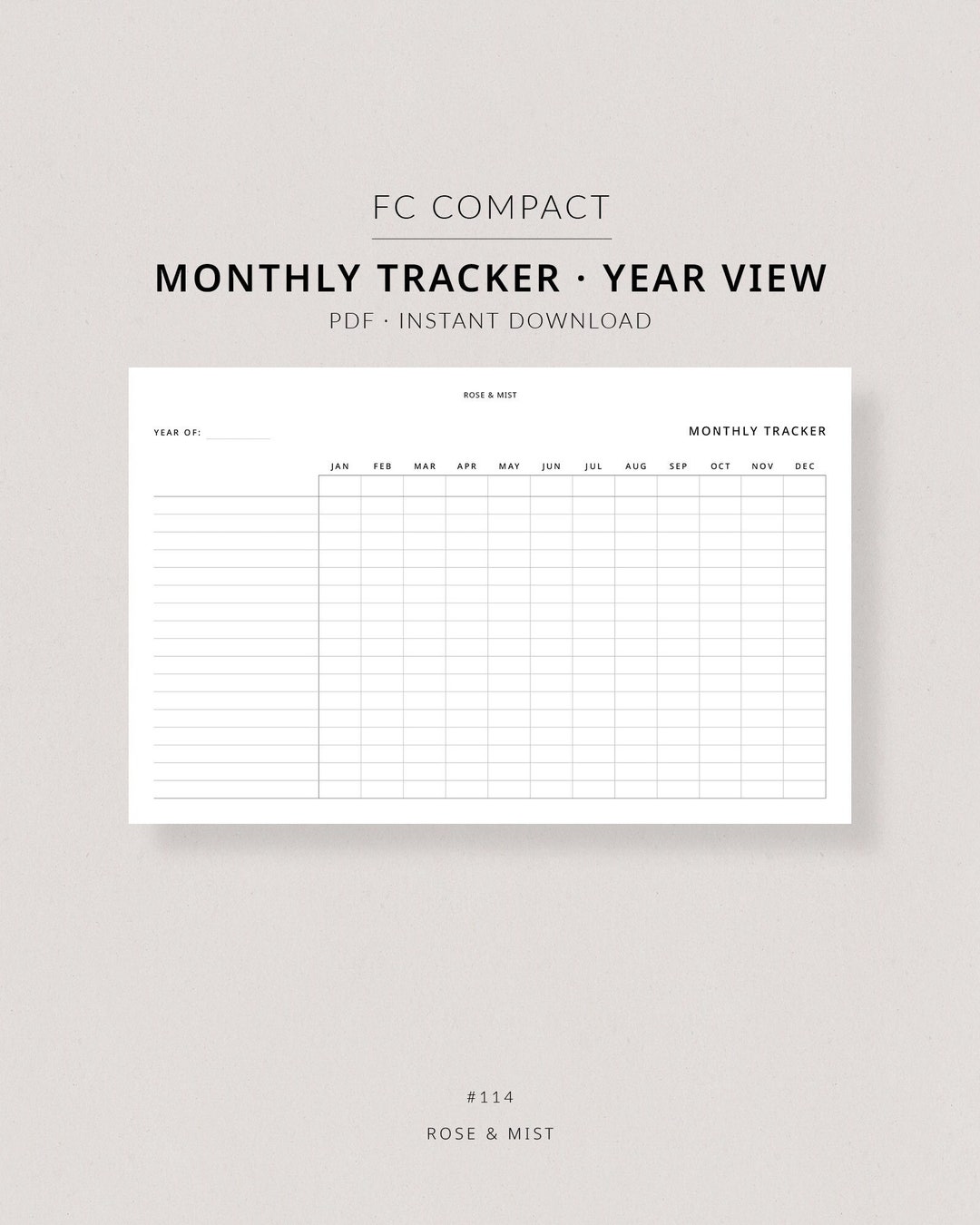 Monthly Tracker | FC Compact Planner Printable - Yearly View, Franklin ...