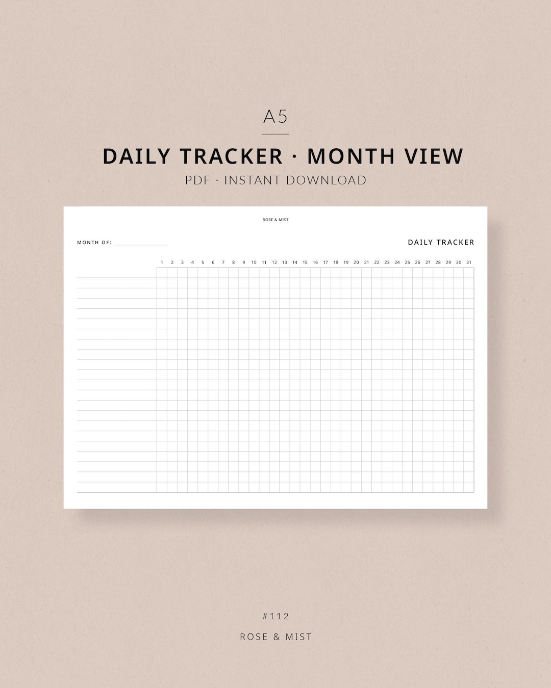 Daily Tracker | A5 Planner Printable - Daily Habit Tracker, Monthly ...