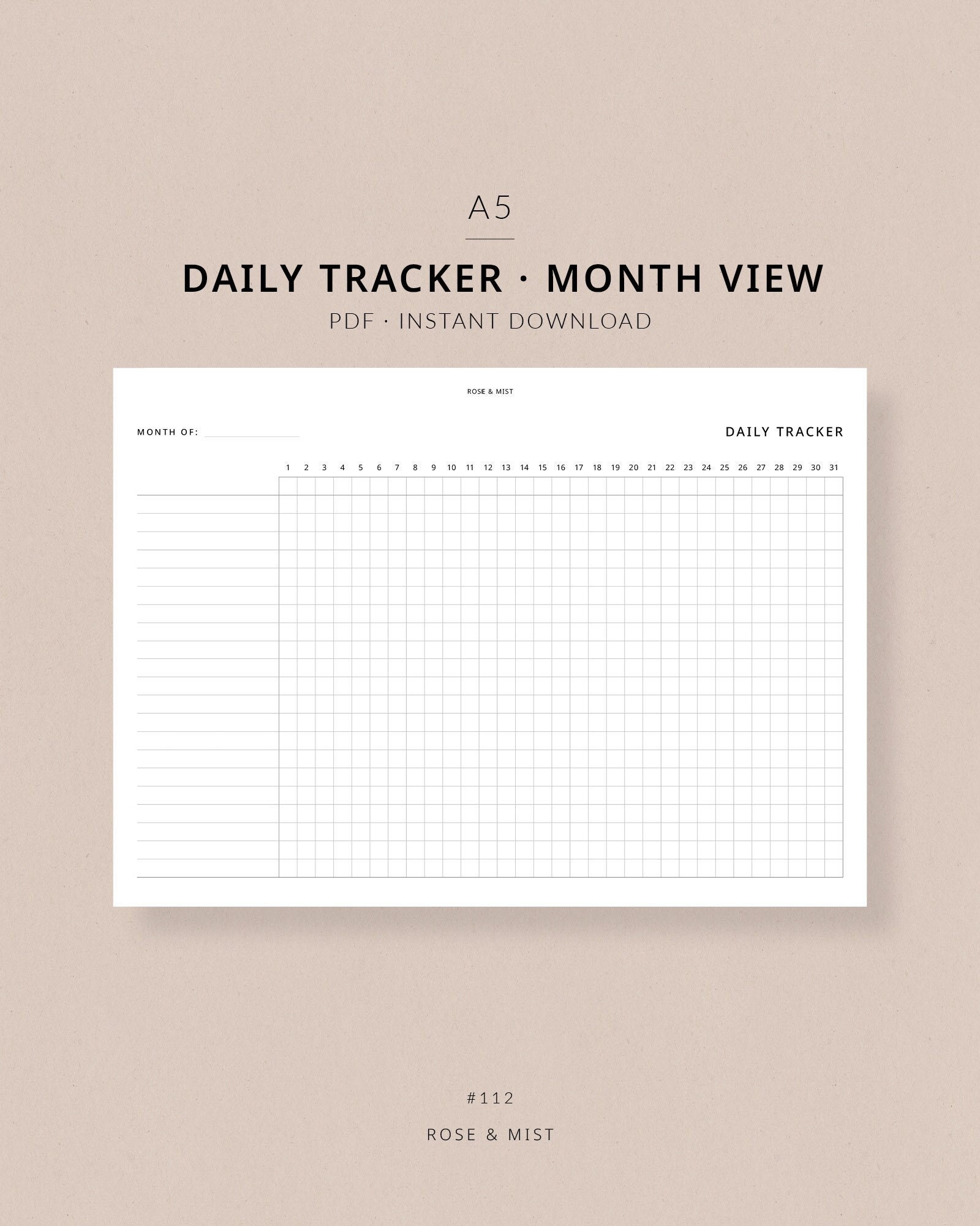 Daily Tracker | A5 Planner Printable - Daily Habit Tracker, Monthly ...