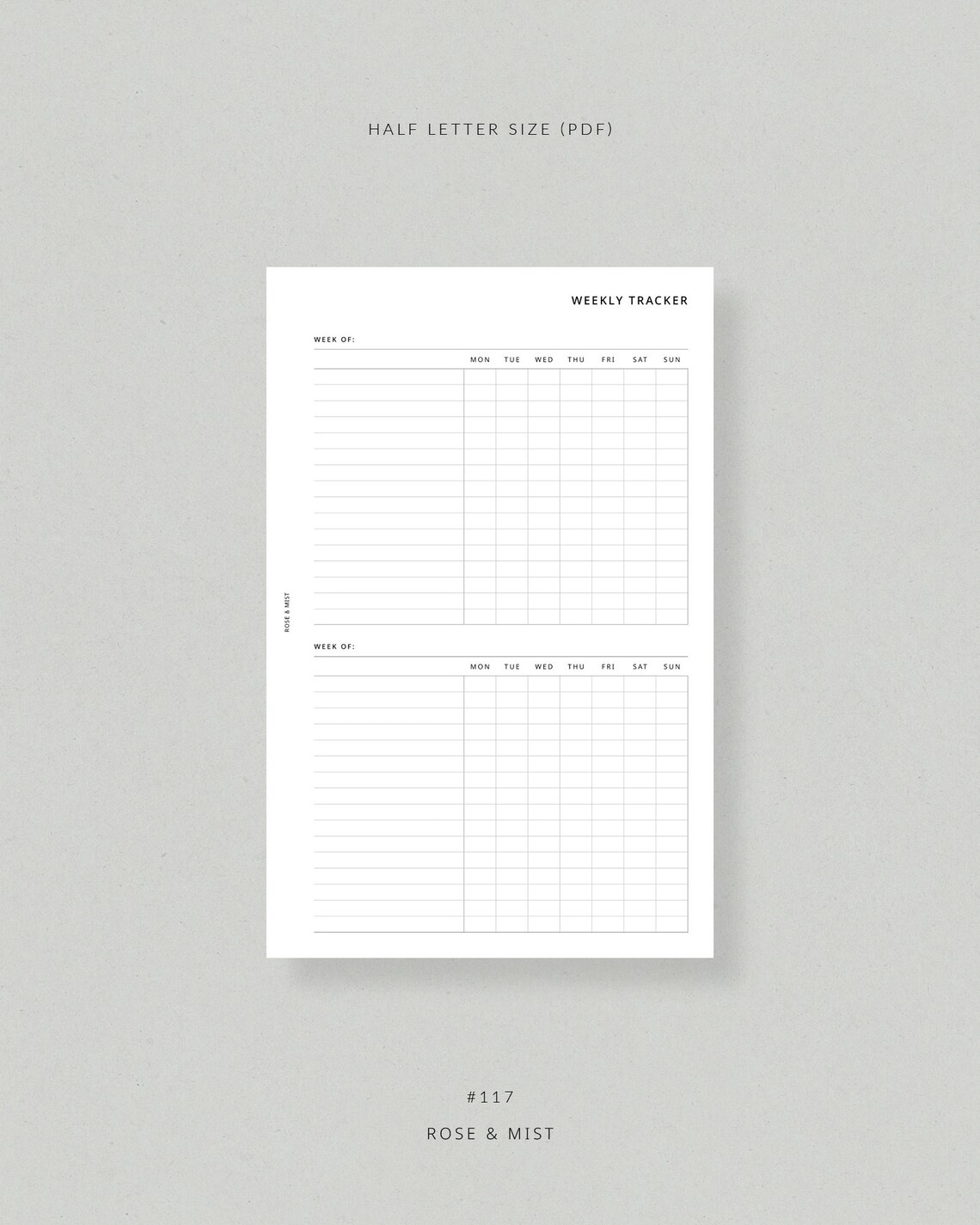 Weekly Tracker Half Letter Planner Printable Weekly Task Tracker ...