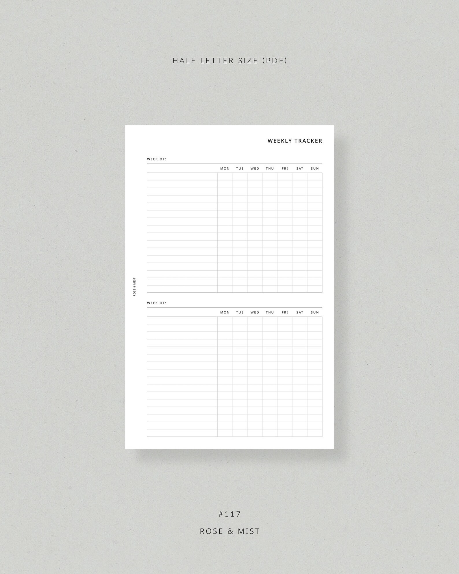 Weekly Tracker Half Letter Planner Printable Weekly Task Tracker ...