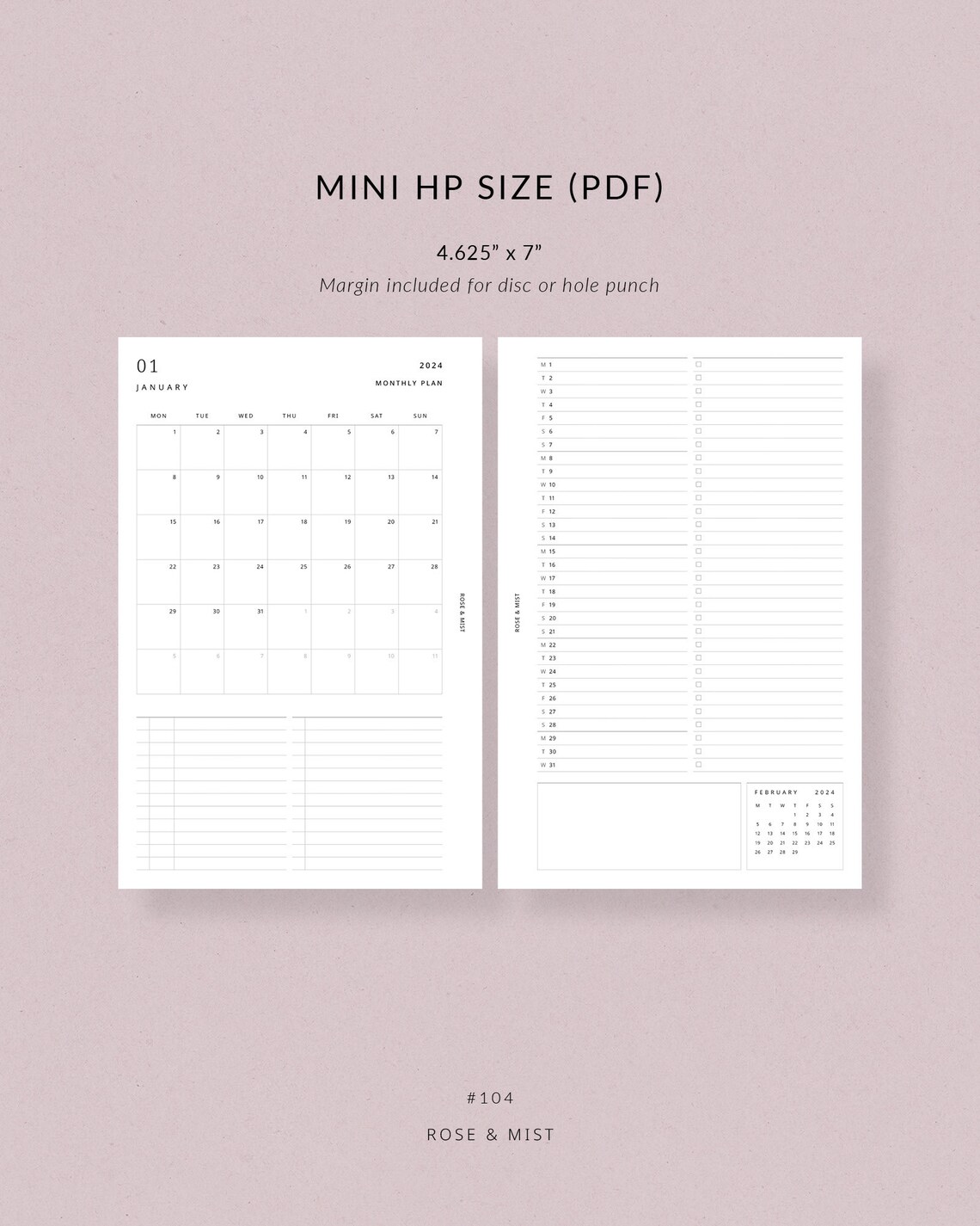 2024 Monthly Planner MO2P Mini HP Planner Printable 2024 Planner Dated ...