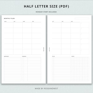 Monthly Planner Undated MO2P | Half Letter Printable Planner - Half ...