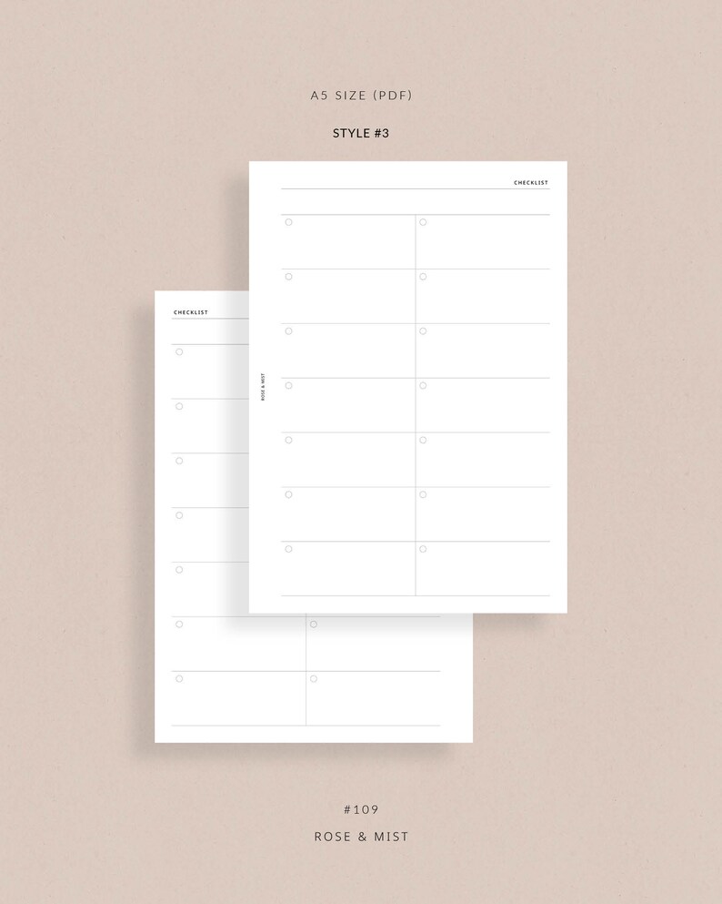 Large Checklists | A5 Printable Planner - to Do List, Inbox, Brain Dump ...