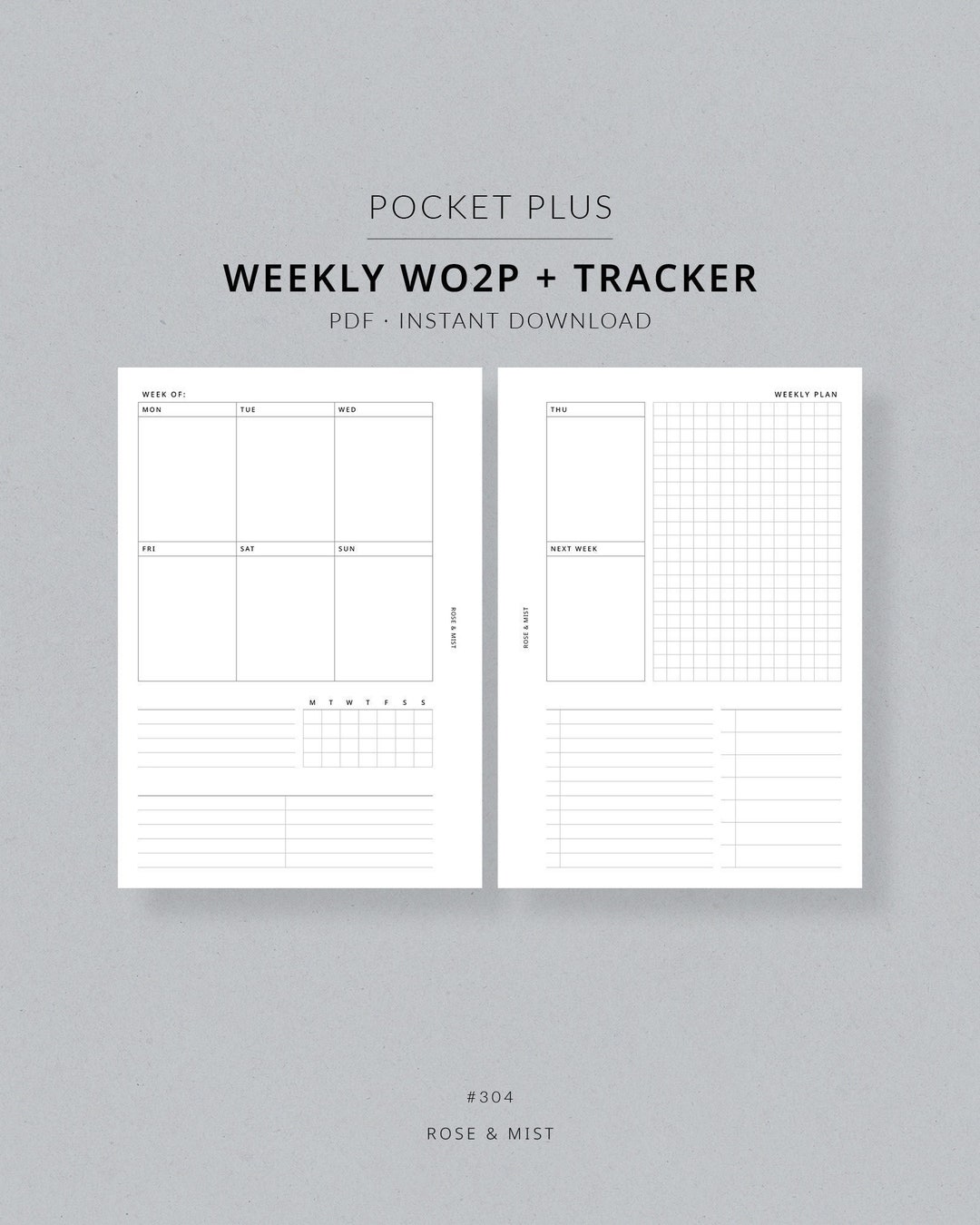Weekly Planner WO2P + Tracker | Pocket Plus Printable Planner - Weekly ...