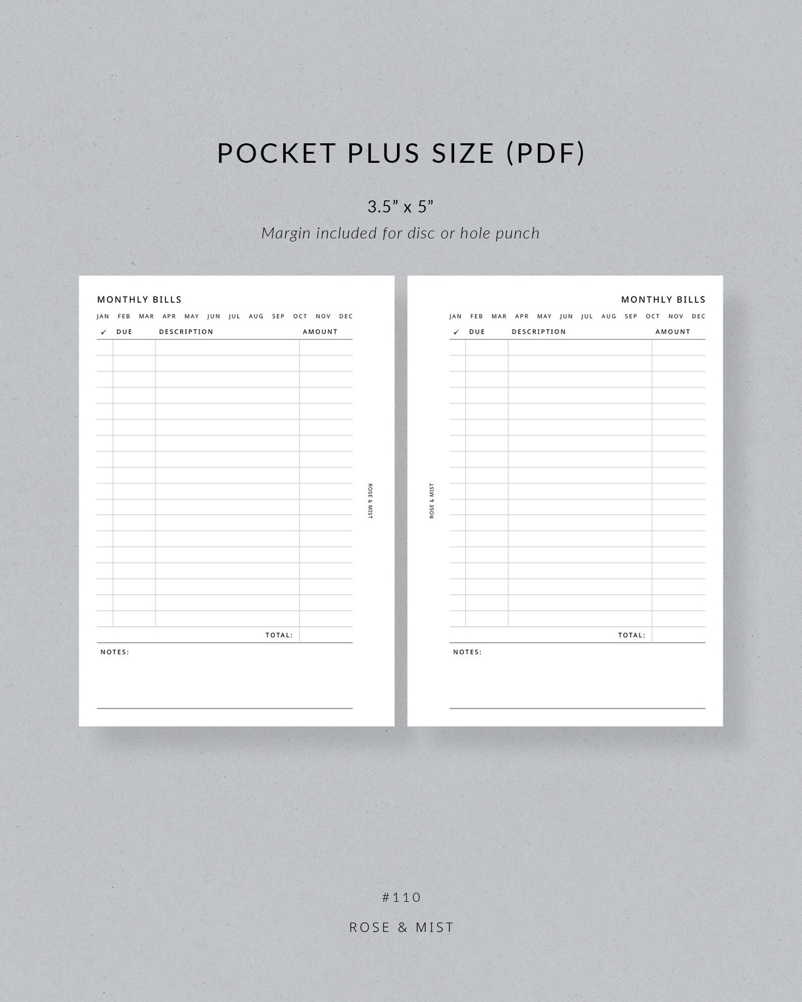Monthly Bills | Pocket Plus Printable Planner - Bill Payments Printable ...